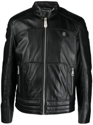 Philipp Plein Padded Leather Biker Jacket