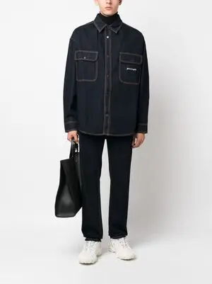 Palm Angels Logo-embroidered Denim Shirt - Blue