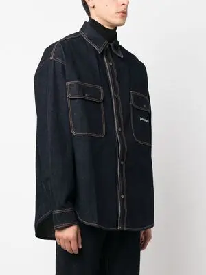 Palm Angels Logo-embroidered Denim Shirt - Blue