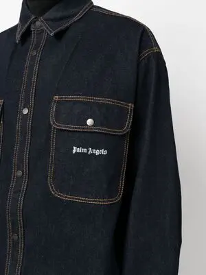 Palm Angels Logo-embroidered Denim Shirt - Blue
