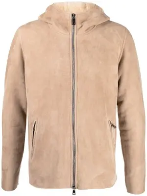 GIORGIO BRATO Suede Hooded Jacket - Neutrals