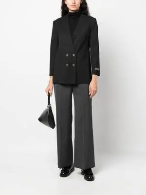Patou Collarless Double-breasted Blazer - Black