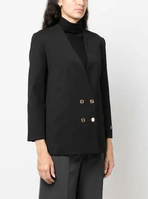 Patou Collarless Double-breasted Blazer - Black