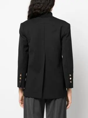 Patou Collarless Double-breasted Blazer - Black