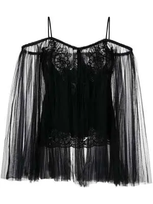 Alexander Wang Lace-embroidered Charmeuse Tunic Top - Black