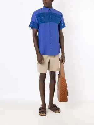 AMIR SLAMA Crochet-panel Short-sleeved Shirt - Blue