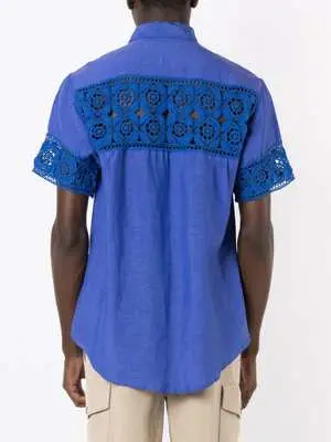 AMIR SLAMA Crochet-panel Short-sleeved Shirt - Blue