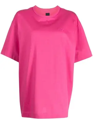 JUUN.J Compliqué Motif-embroidered Cotton T-shirt - Pink