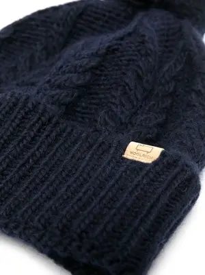 Woolrich Logo-patch Cable-knit Beanie - Blue