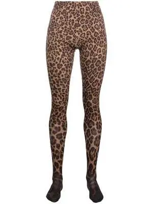 Valentino Garavani Leopard Print Tights - Brown