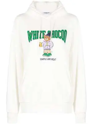 CHOCOOLATE CHOCOOLATE Bear-Print Cotton Hoodie White