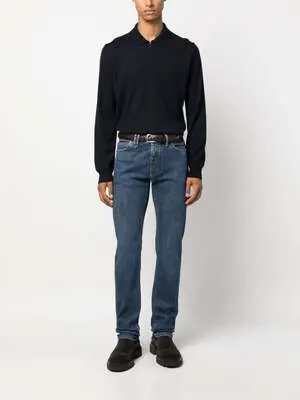 Corneliani Zip-up Virgin Wool Polo Shirt