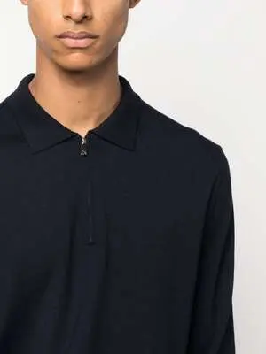 Corneliani Zip-up Virgin Wool Polo Shirt