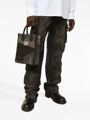 Dolce & Gabbana Logo-plaque Denim Tote - Black