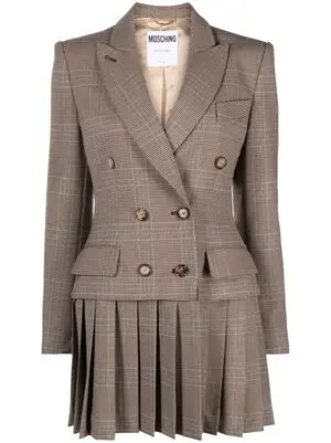 Moschino Pleat-detail Double-breasted Blazer - Brown