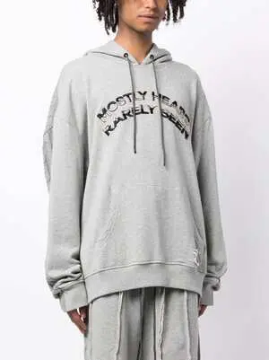 MOSTLY HEARD RARELY SEEN Logo-embroidered Hybrid Hoodie - Grey