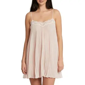 Rya Collection Lace Trim Pleat Chiffon Chemise - Blush