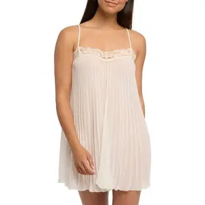 Rya Collection Lace Trim Pleat Chiffon Chemise Ivory