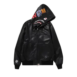 A BATHING APE Leather Shark Full-zip Jacket
