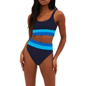 Beach Riot Heidi High Waist Bikini Bottom - Marine Colorblock