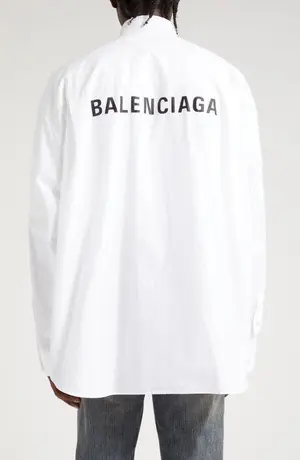 Balenciaga Oversize Logo Back Cotton Poplin Button-down Shirt