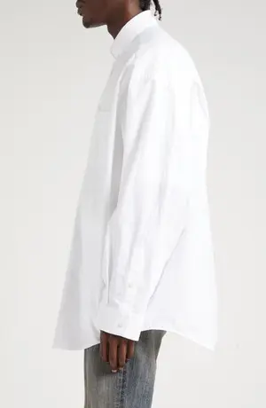 Balenciaga Oversize Logo Back Cotton Poplin Button-down Shirt