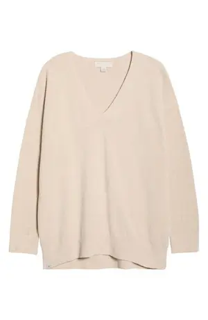 Barefoot Dreams High-low Hem V-neck Pullover Sweater - Stone