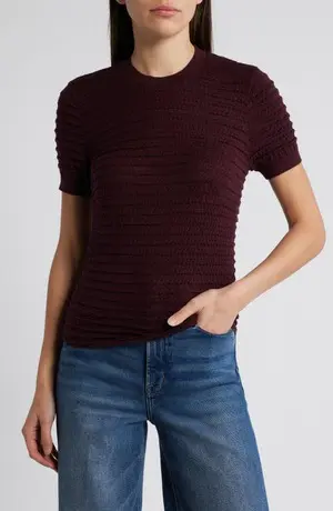 FRAME Smocked Silk Blend Crewneck Sweater - Wine