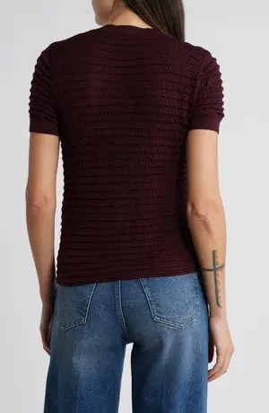 FRAME Smocked Silk Blend Crewneck Sweater - Wine