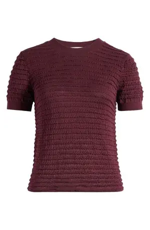 FRAME Smocked Silk Blend Crewneck Sweater - Wine