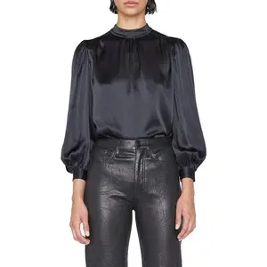 FRAME Mock Neck Silk Blouse - Noir
