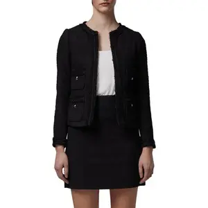 LK BENNETT Charlee Tweed Jacket With Fringe Trim And Patch Pockets