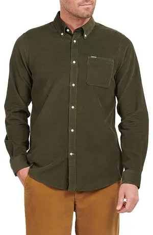 Barbour Ramsey Tailored Fit Corduroy Button-down Shirt Forest