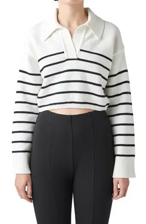 GREY LAB Stripe Cotton Blend Crop Sweater