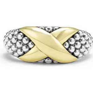 Lagos 18k Gold & Sterling Silver Caviar Bead Ring - Silver/gold