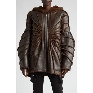 Rick Owens Genuine Shearling Web Detail Leather Jacket