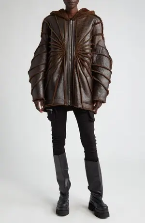 Rick Owens Genuine Shearling Web Detail Leather Jacket