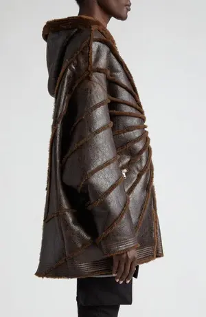 Rick Owens Genuine Shearling Web Detail Leather Jacket