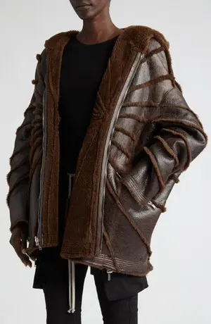 Rick Owens Genuine Shearling Web Detail Leather Jacket