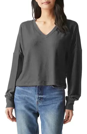 Michael Stars Vic Relaxed Brushed Jersey Top Charcoal