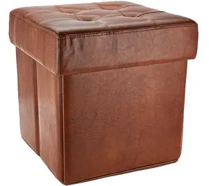 VALERIE PARR HILL As Is S/2 Faux Leather Fold-up Storage Ottomans W Tray - One-color
