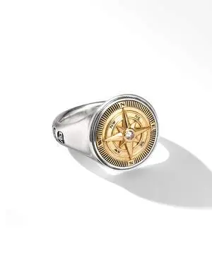 David Yurman Men's Maritime Compass Signet Ring W/ Diamonds - Gold