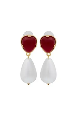 KENNETH JAY LANE Ruby & Pearl Drop Earrings - Gold