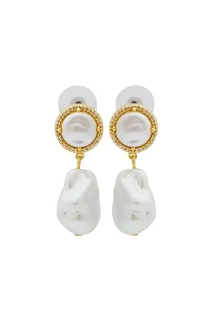 KENNETH JAY LANE Baroque Pearl Drop Earrings - Gold