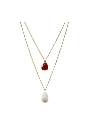 KENNETH JAY LANE Ruby & Pearl Drop Pendant Necklace - Gold