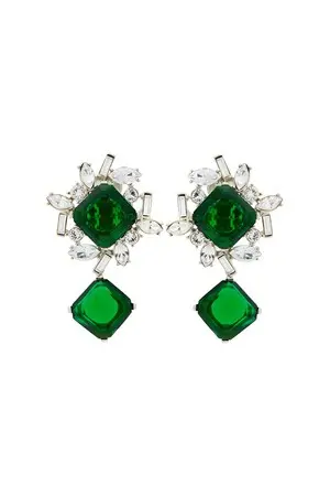KENNETH JAY LANE Emerald Rhinestone Drop Clip Earrings - Teal