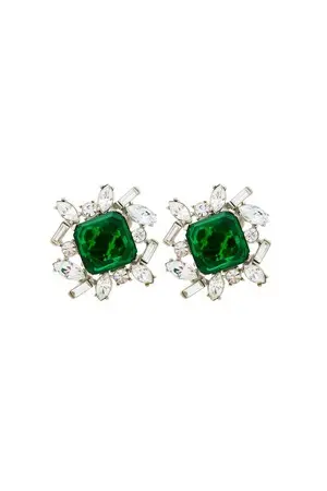 KENNETH JAY LANE Emerald Rhinestone Clip On Earrings - Natural