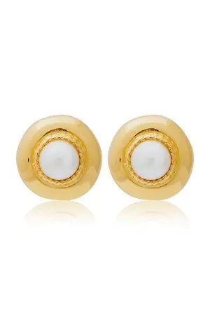 KENNETH JAY LANE Pearl Center Pierced Earrings - Gold