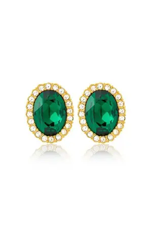 KENNETH JAY LANE Emerald Oval Clip On Earrings - Natural