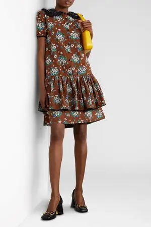 Batsheva Clarice Ruffled Floral-print Cotton-poplin Dress